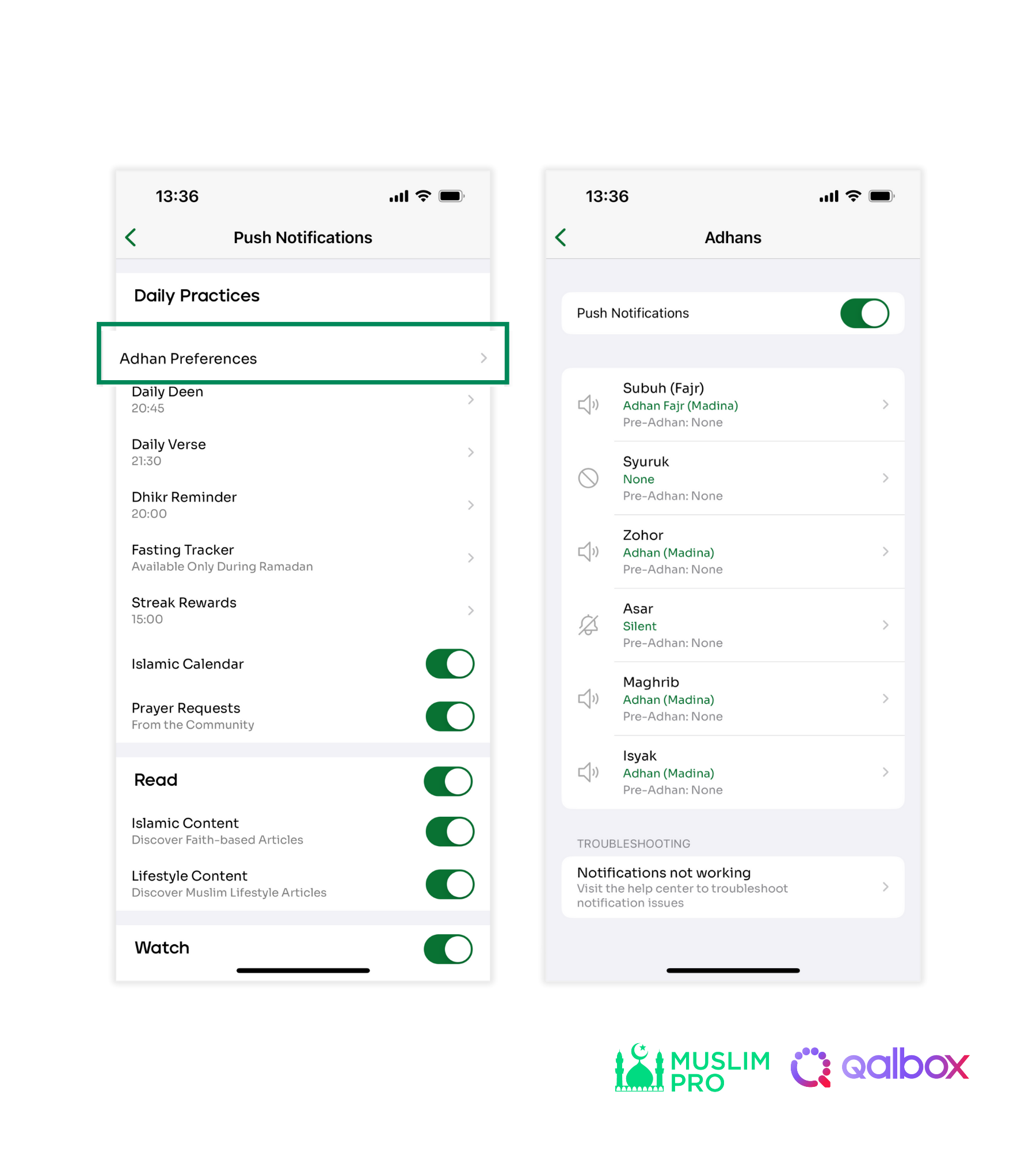 How to set prayer notifications or adhan? – Muslim Pro & Qalbox - Help Center