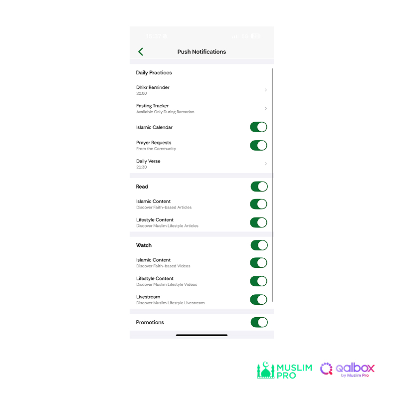 How do I enable or disable Push Notifications for my Muslim Pro app ...